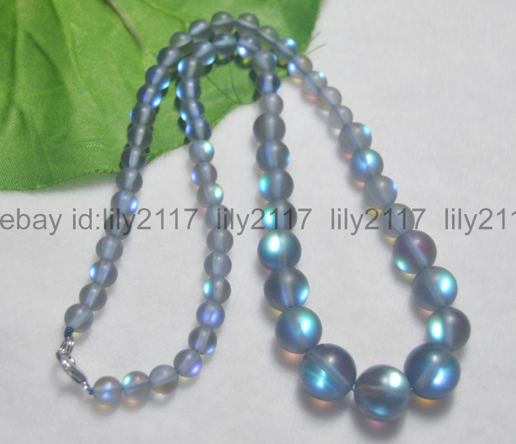 Flash 6-12mm Gray Gleamy Rainbow Moonstone Round Gems Beads Necklaces ...