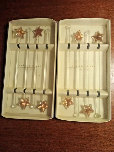 Pier 1 Imports Art Glass 8” Swizzle Sticks Gold Star Set of 8 Original ...
