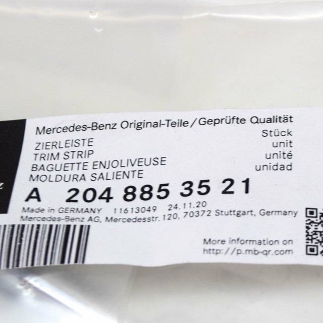 MERCEDES-BENZ C W204 Rear Right Bumper Molding Chrome A2048853521 ...
