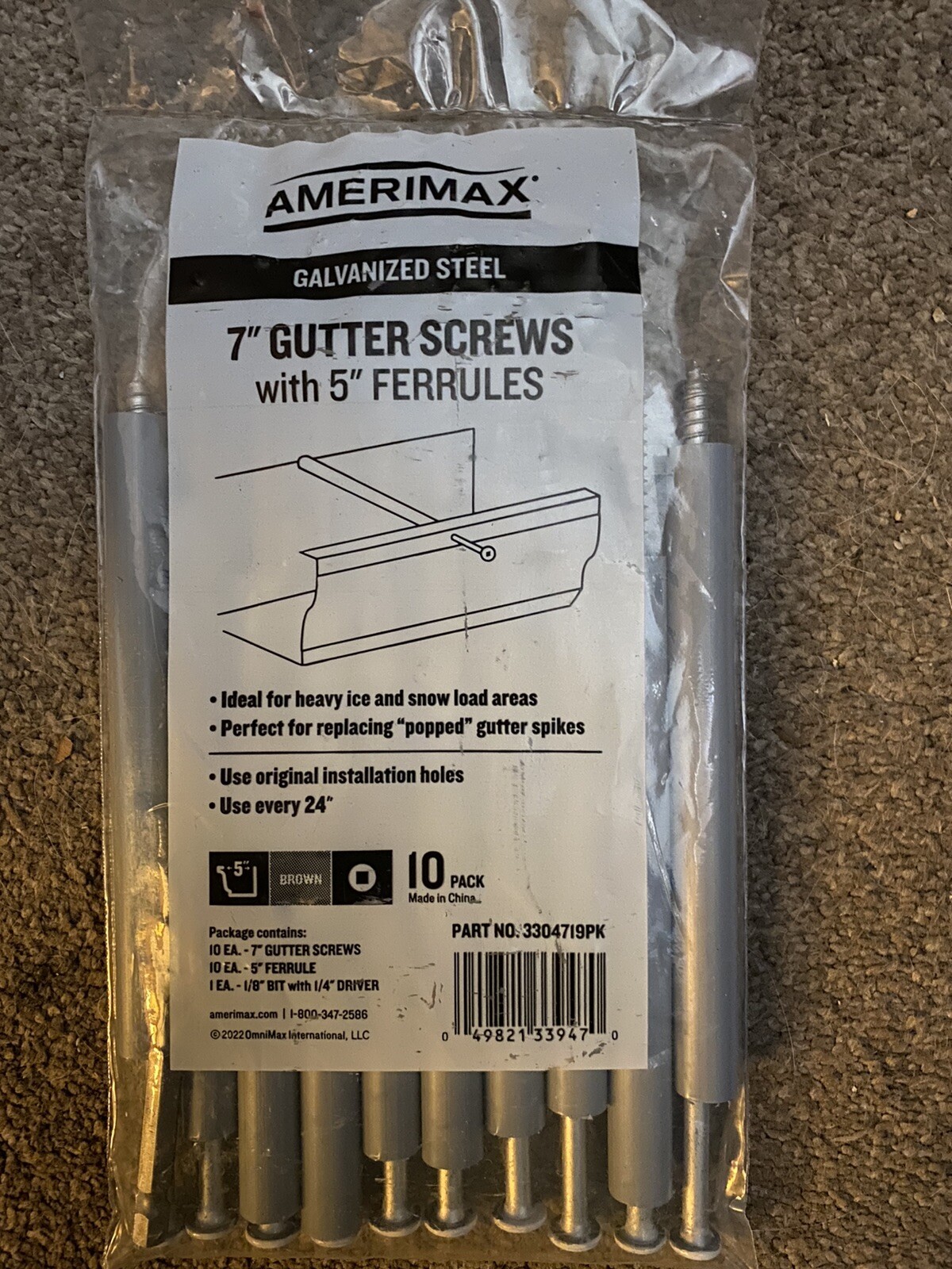 1pk Amerimax Round Head Square Drive Gutter Screw with Ferrule Metal ...