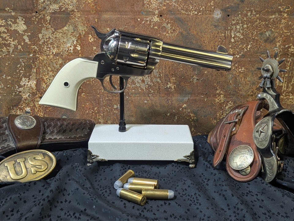 White Stone Pistol Display Base - Revolver Stand - Cowboy Action ...