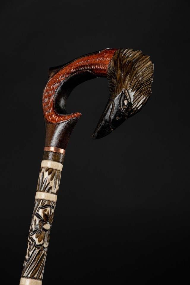 Animal Raven Walking Cane Hand Carved Wood Birds Decorative | eBay ...