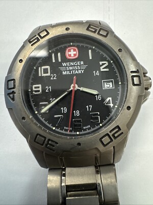 Wenger Swiss Military Titanium Watch Men Silver Tone Date Round New ...