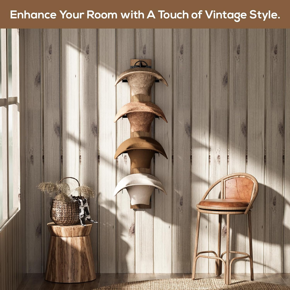 Cowboy Hat Rack, 4 Pieces Cowboy Hat Holder with Rustic Wooden Board ...