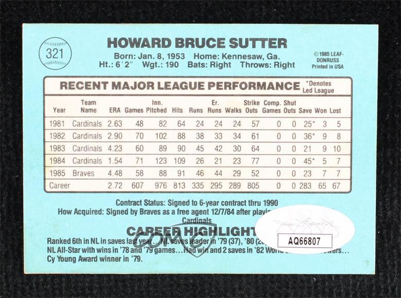 JSA Certified 1986 Donruss Bruce Sutter #321 COA Auto HOF | eBay