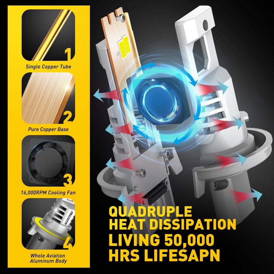 H13 9008 LED Headlight Super Bright Bulbs Kit 60000LM White Hi-Lo Beam ...