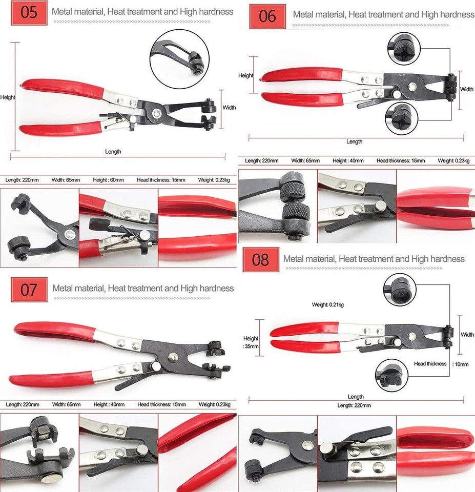 9PCS Hose Clamp Clip Plier Set Swivel Jaw Flat Angled Band Automotive ...