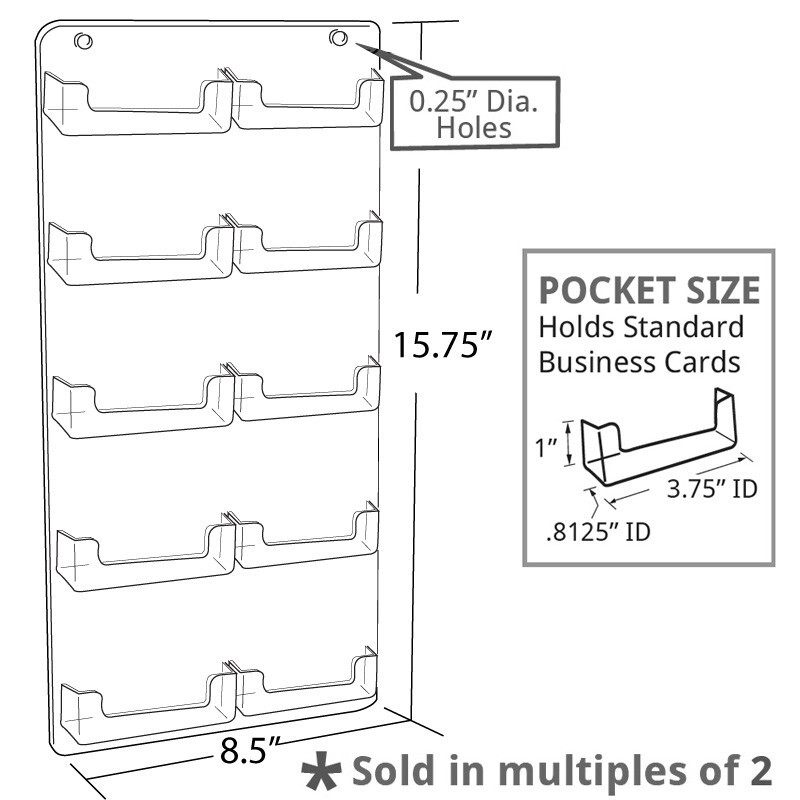 Azar Displays Clear Acrylic Wall Mount Card Holder, 8.5"W x 15.75"H, 2 ...