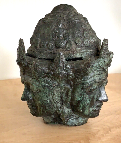 Old Thai? Patinated Metal Sculpture Statue Three Headed Buddha | eBay