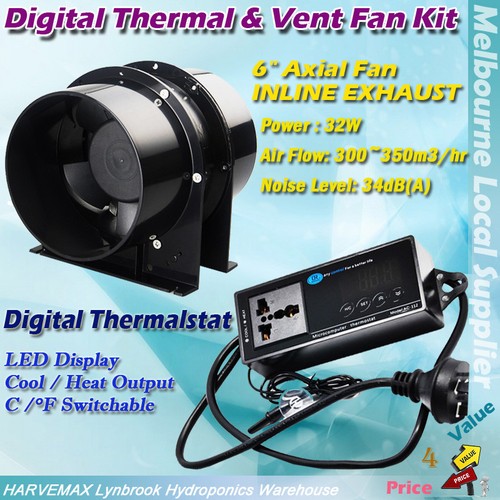 Hydroponic Digital Temperature Controller Thermostat 6" Vent Fan ...