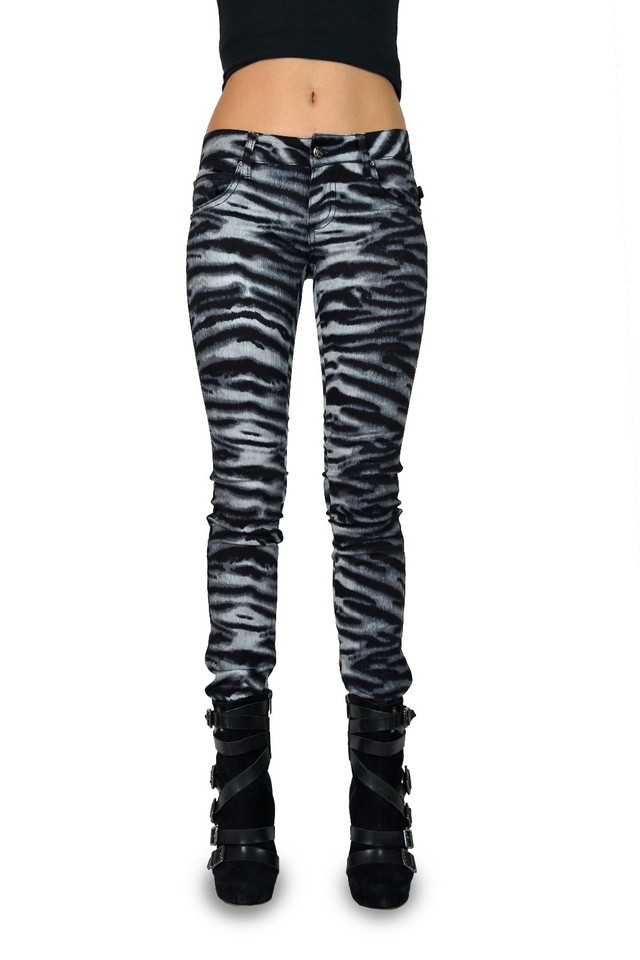 TRIPP EMO GOTH PUNK ROCKER GRAY TIGER PRINTED JEANS PANTS SKINNY METAL ...