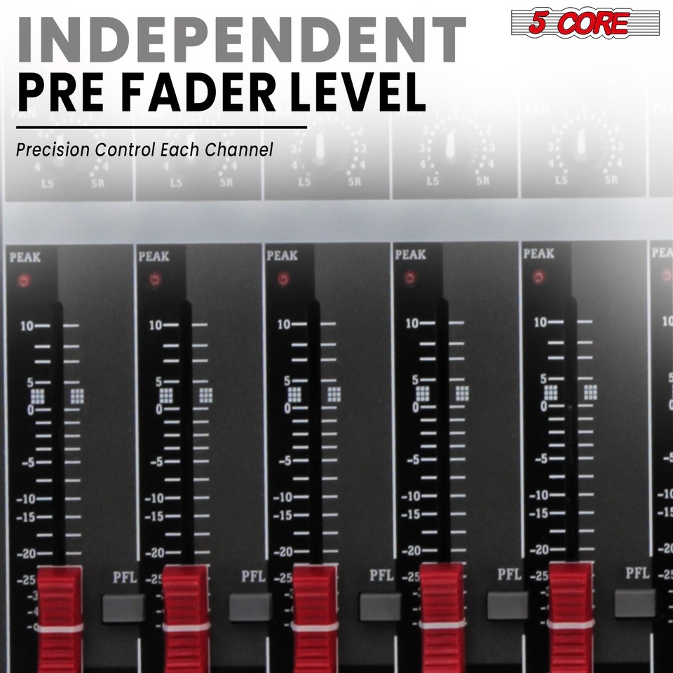5Core Audio Mixer 12 Channel DJ Soundboard USB Interface Bluetooth XLR ...
