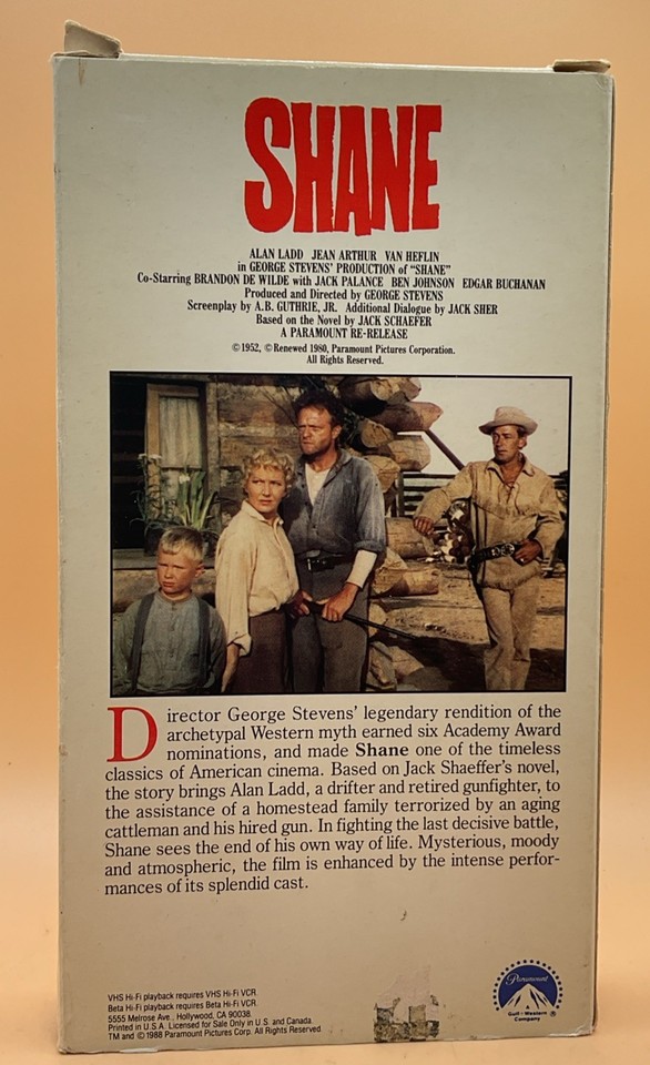 Shane VHS 1952, 1988 Alan Ladd **Buy 2 Get 1 Free** 97360652239| eBay