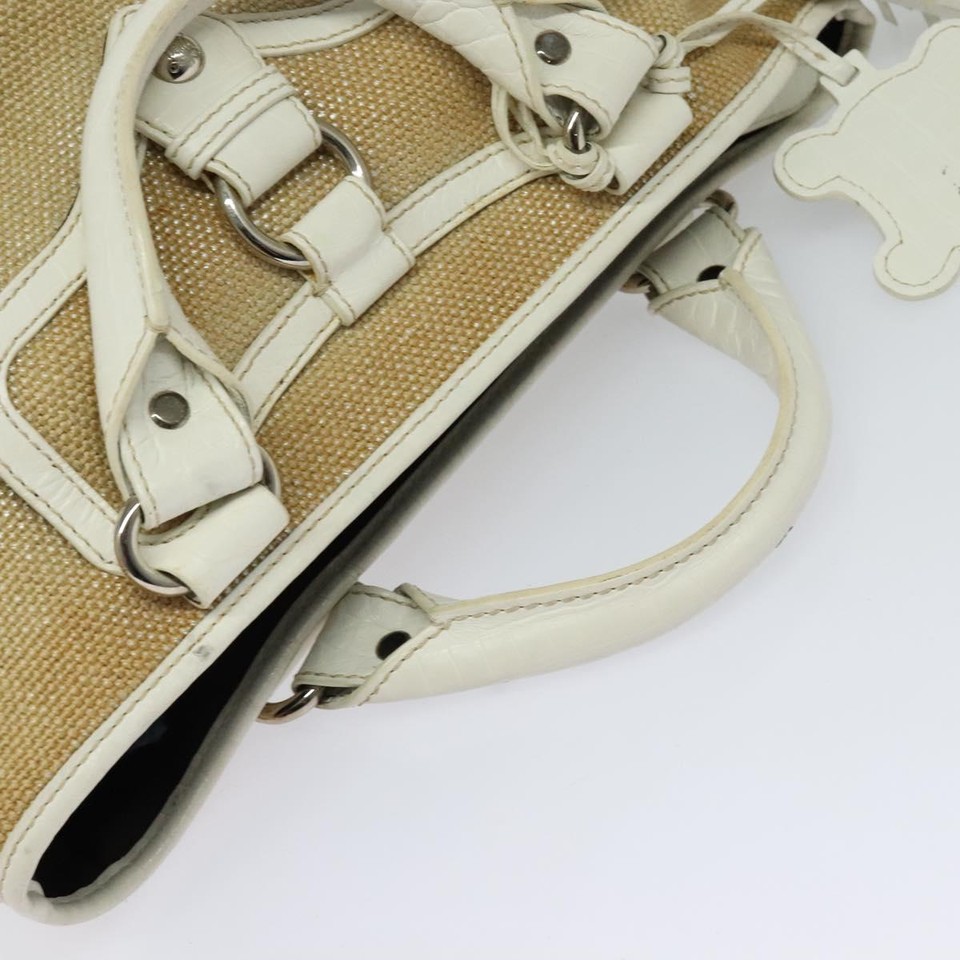 CELINE Hand Bag Straw Leather Beige Silver Auth 122443 | eBay