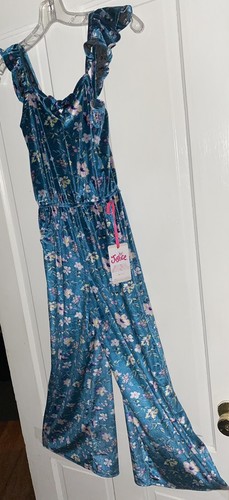 Justice Girls Velvet Floral Jumpsuit Blue Sz 10 NWT | eBay