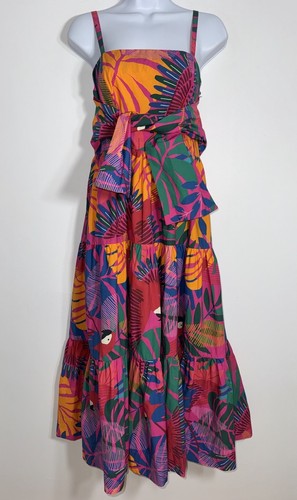 FARM Rio Macaw Knot Top Midi Dress Tiered Multi Pockets Women Small NEW ...