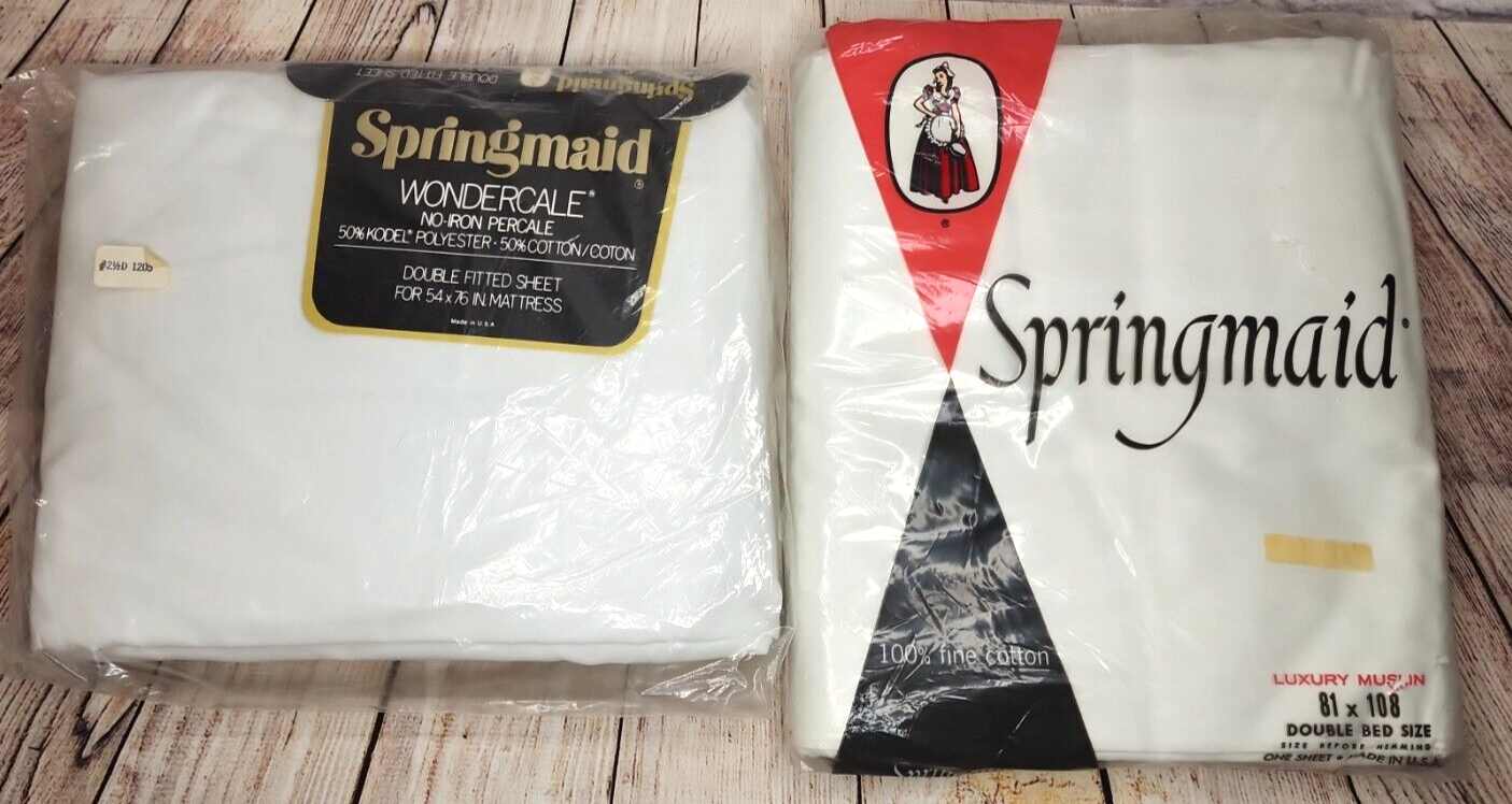 Vintage Springmaid Sheets Flat & Fitted Full Size White New Old Stock ...