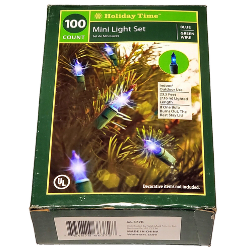 Holiday Time BLUE String Lights Mini Bulb 23.5' Green Wire Christmas In ...
