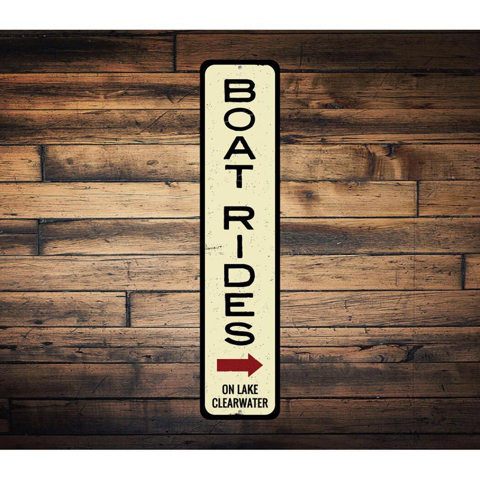 Boat Rides Sign, Personalized Vertical Lake Name Aluminum Metal Decor ...