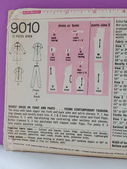 Simplicity 9010 Size 14 Bust 36 Cut and Complete Dress Tunic and Pants ...