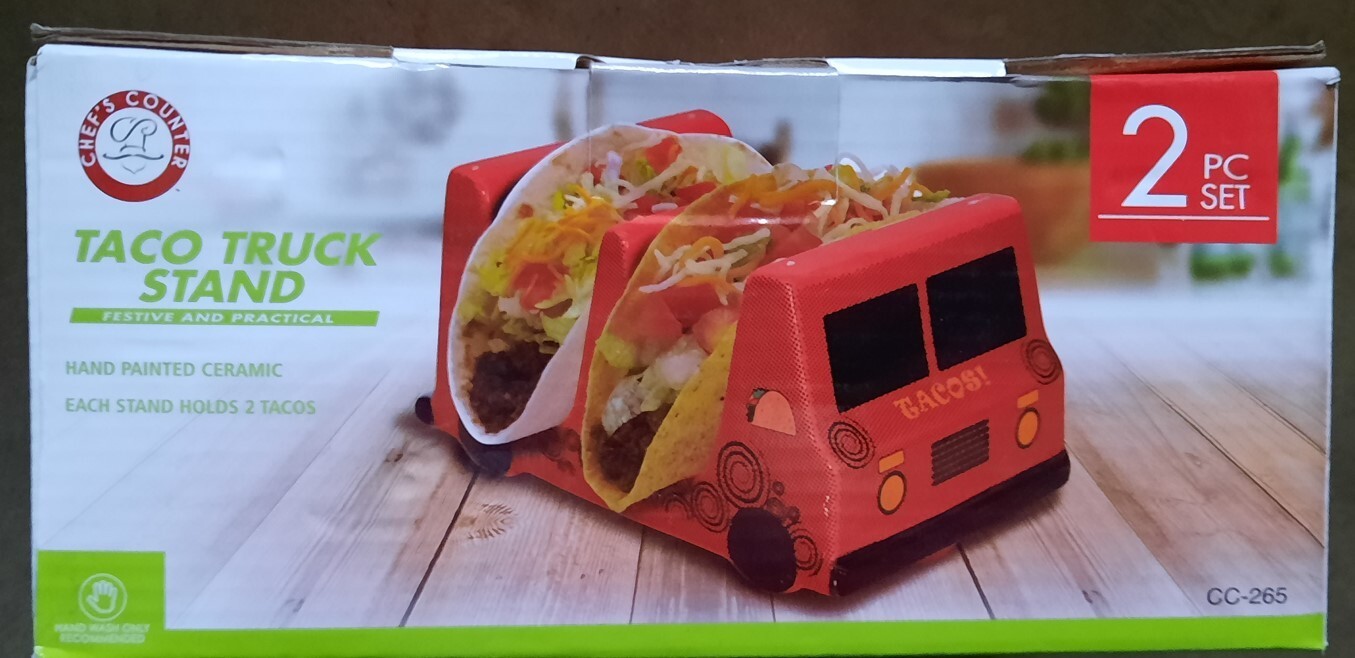 2 Piece Set Hand Painted Ceramic Red Taco Truck Stand C1 | eBay