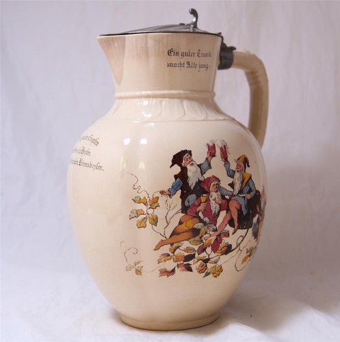 Large Antique Mettlach Beer Stein/Pitcher #2332/1031 PUG Gnomes H ...