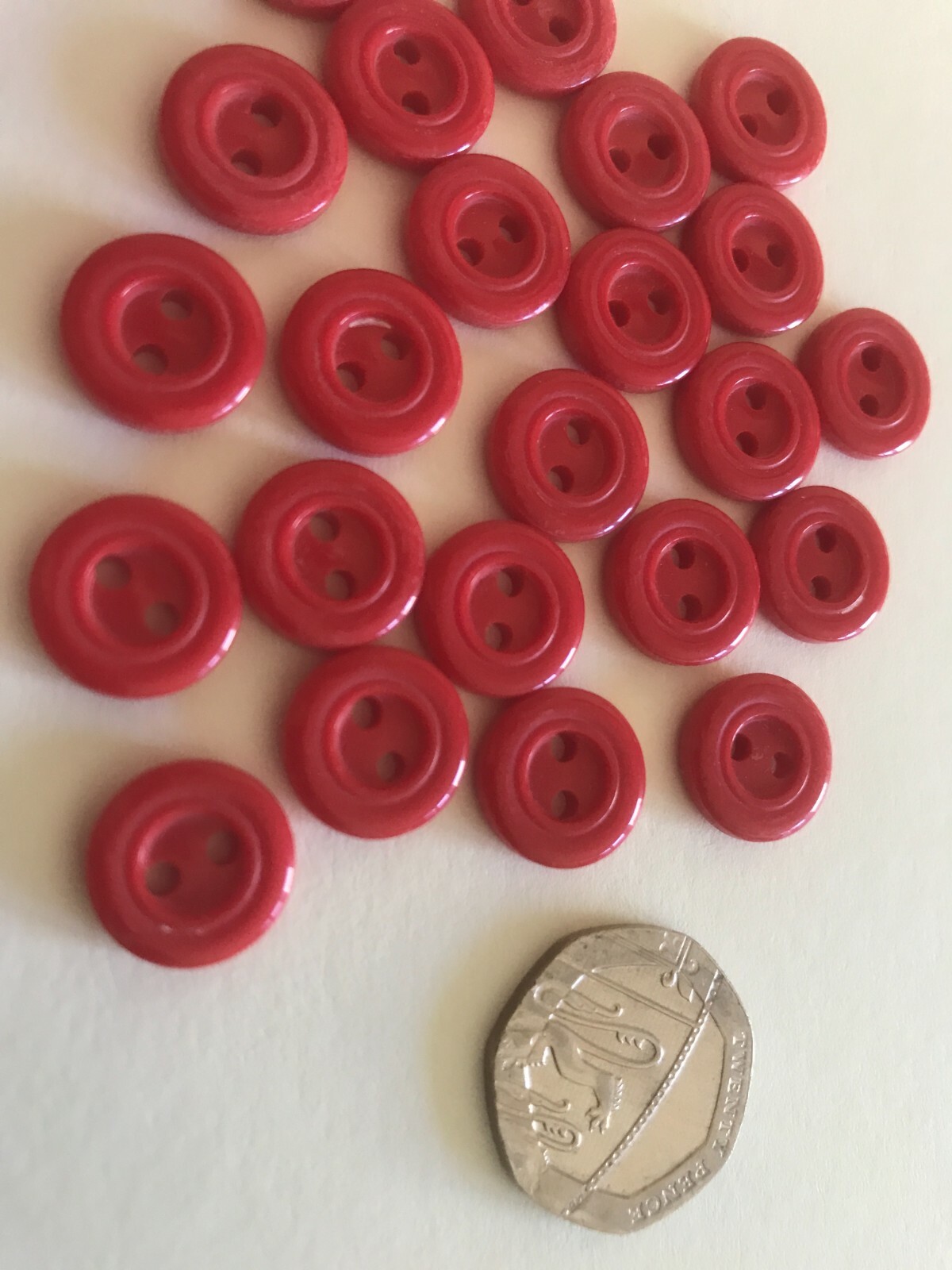25 x Attractive Small Red Buttons - Raised Rim around 2 Holes - 13mm ...