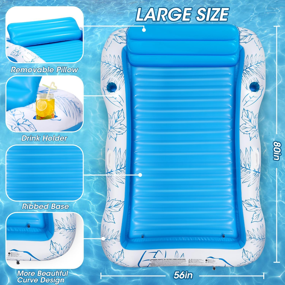 Inflatable Adult Pool Lounger Float Beach Sun Tanning Floaty Raft ...