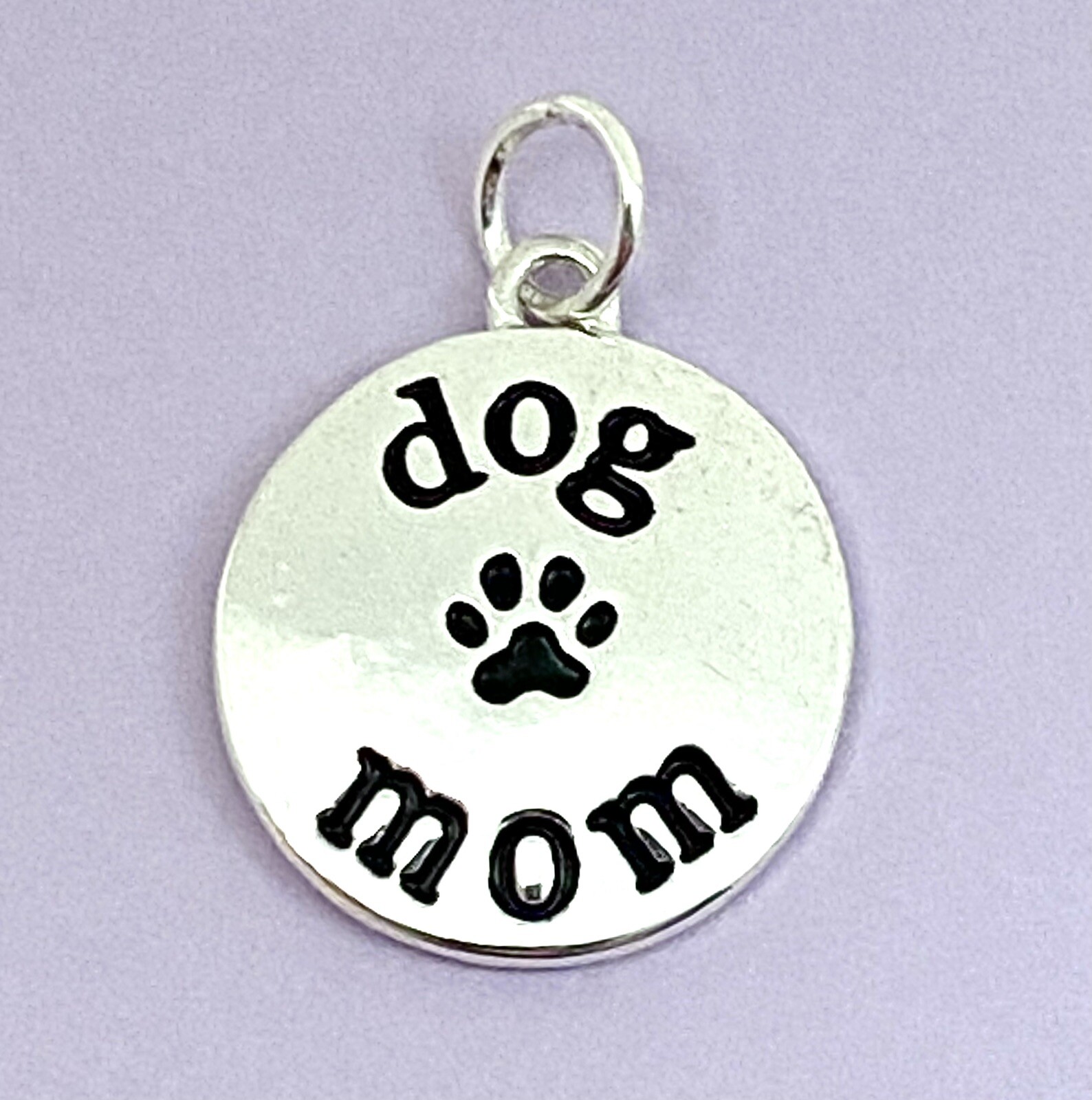 Dog Mom Charm Sterling Silver Plt Pendant Paw Print Puppy Adoption Gift ...
