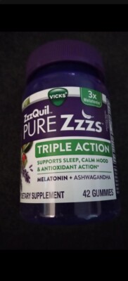Vicks ZzzQuil Pure Zzzs Triple Action 3X Melatonin 42 Gummies EXP 9/23 ...