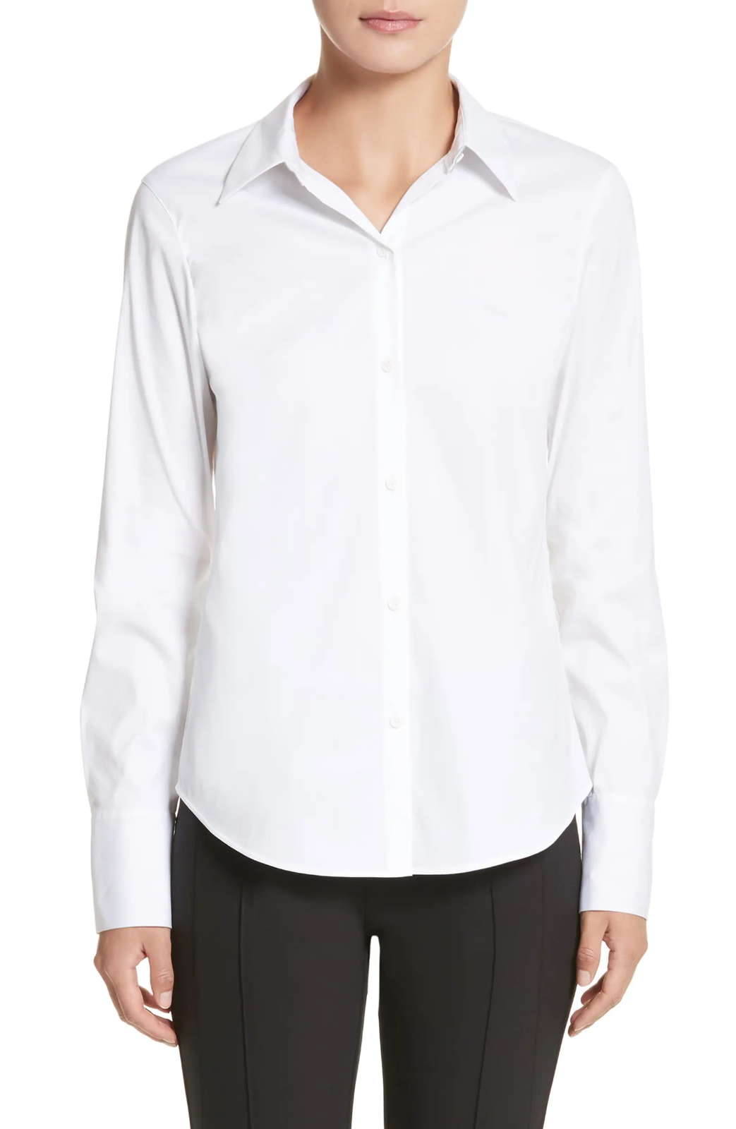 $348 EEUC Lafayette 148 Linley White Stretch Button Up Top Blouse Shirt ...