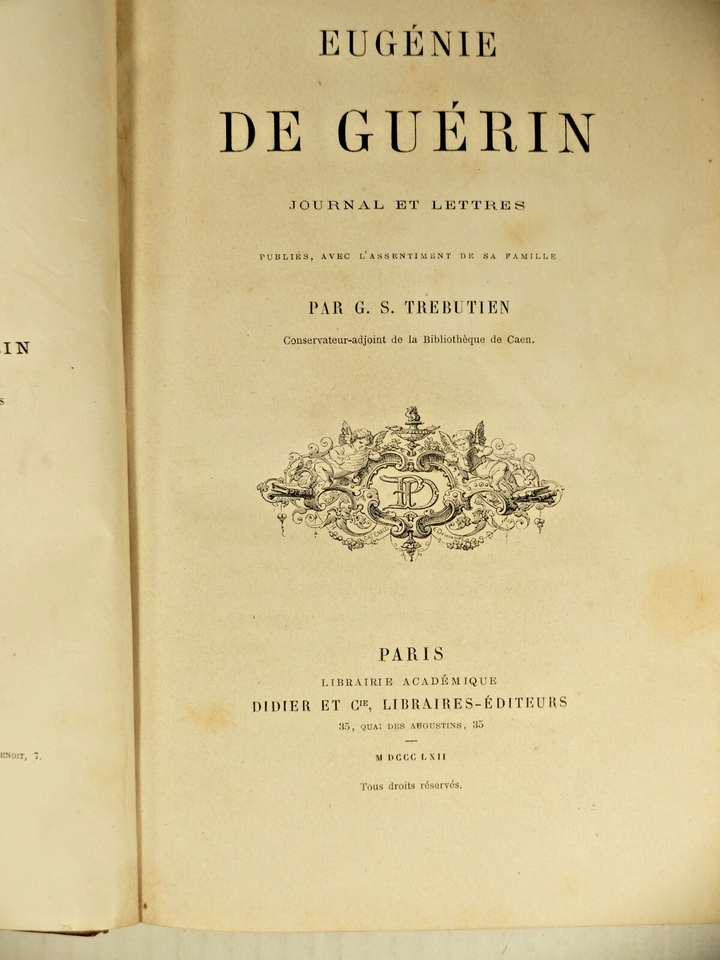 EUGENIE de GUERIN JOURNAL LETTRES et FRAGMENTS BARBEY d'AUREVILLY ...