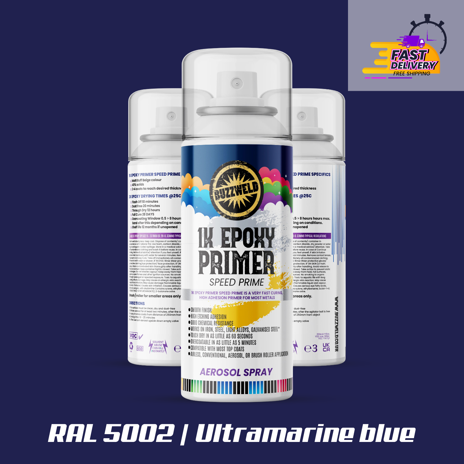 1K EPOXY PRIMER AEROSOL 400ML Buzzweld RAL 5002 Ultramarine Blue | eBay UK