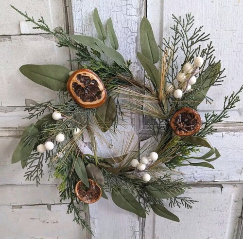 New Primitive Christmas PINE ORANGE CANDLE RING WREATH Berries 12" x 6 ...