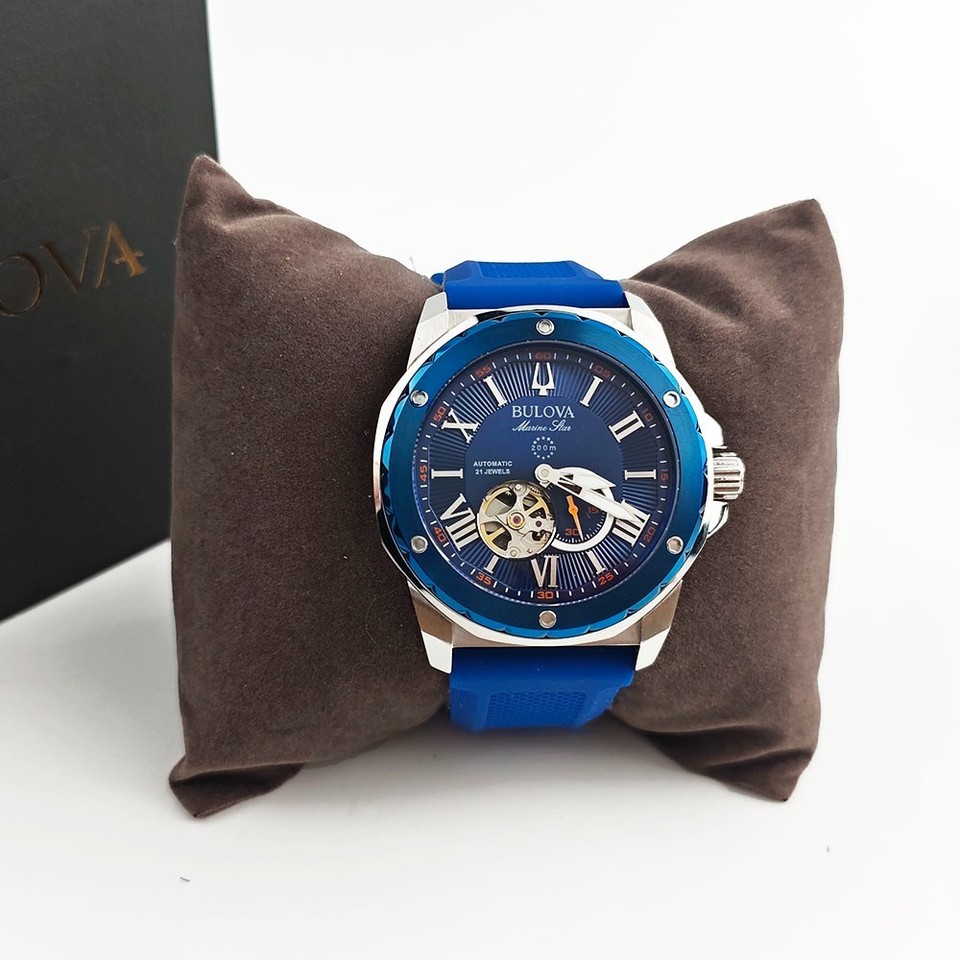 Bulova 98A303 Marine Star Blue Dial - Silicon Strap Men's 45mm ...