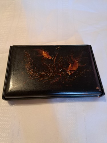 Vintage 50s 60s Vietnamese Lacquer Trinket Box Gold Fish Design 7.5"x4 ...