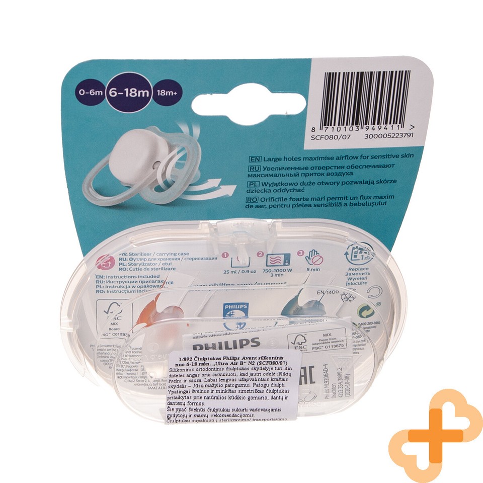 PHILIPS AVENT ULTRA AIR B Silicone Pacifier Flex Fit 6-18m Soother 2 ...
