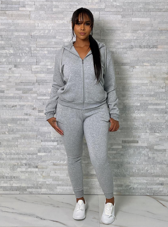 ACCESS LADIES 2PC ACTIVEWEAR/JOGGER ZIPDOWN FLEECE SET (LT GREY) | eBay