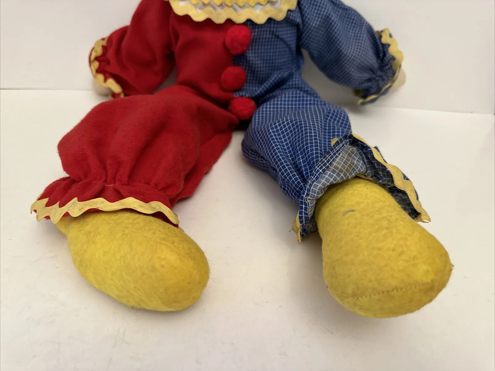 Vintage Rare Folk Art Handmade Cloth Clown Doll Red Poms Raggedy Andy ...