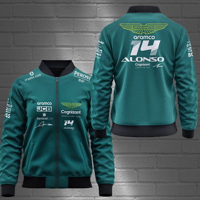 Aston Martin F1 Racing Logo Printed Fernando Alonso Windproof Bomber ...