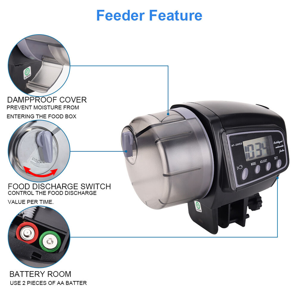 Smart Aquarium Feeder Automatic LCD Indicate Fish Tank Goldfish Feeding ...