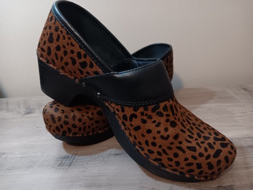 Dansko Prima Hair Calf Cheetah Clogs Leopard Animal Print Sz EU 38 - US ...