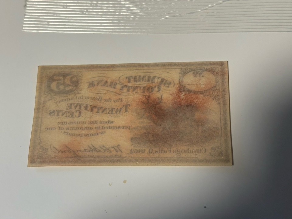 Summit County Bank 25 Cent Fractional Currency AU, beautiful obsolete ...
