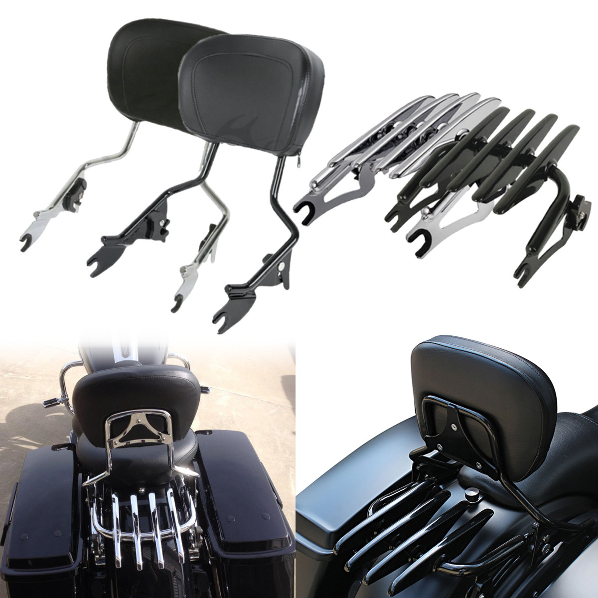 Detachable Sissy Bar Backrest Stealth Luggage Rack Fit For Harley ...