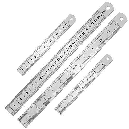 2PCS Metal Ruler Steel Ruler with Inch and Metric Stainless Steel Ruler ...