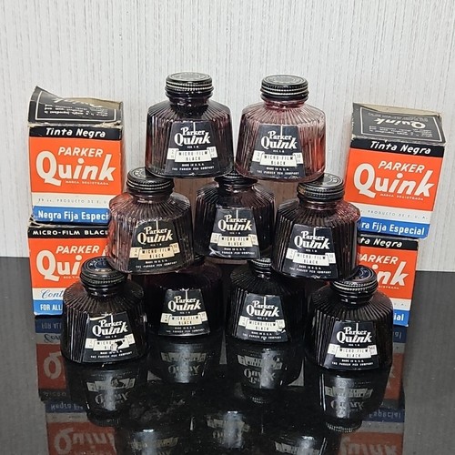 Parker Quink Bottled Ink Mixed Lot Micro Film Black Permanent for Pens ...