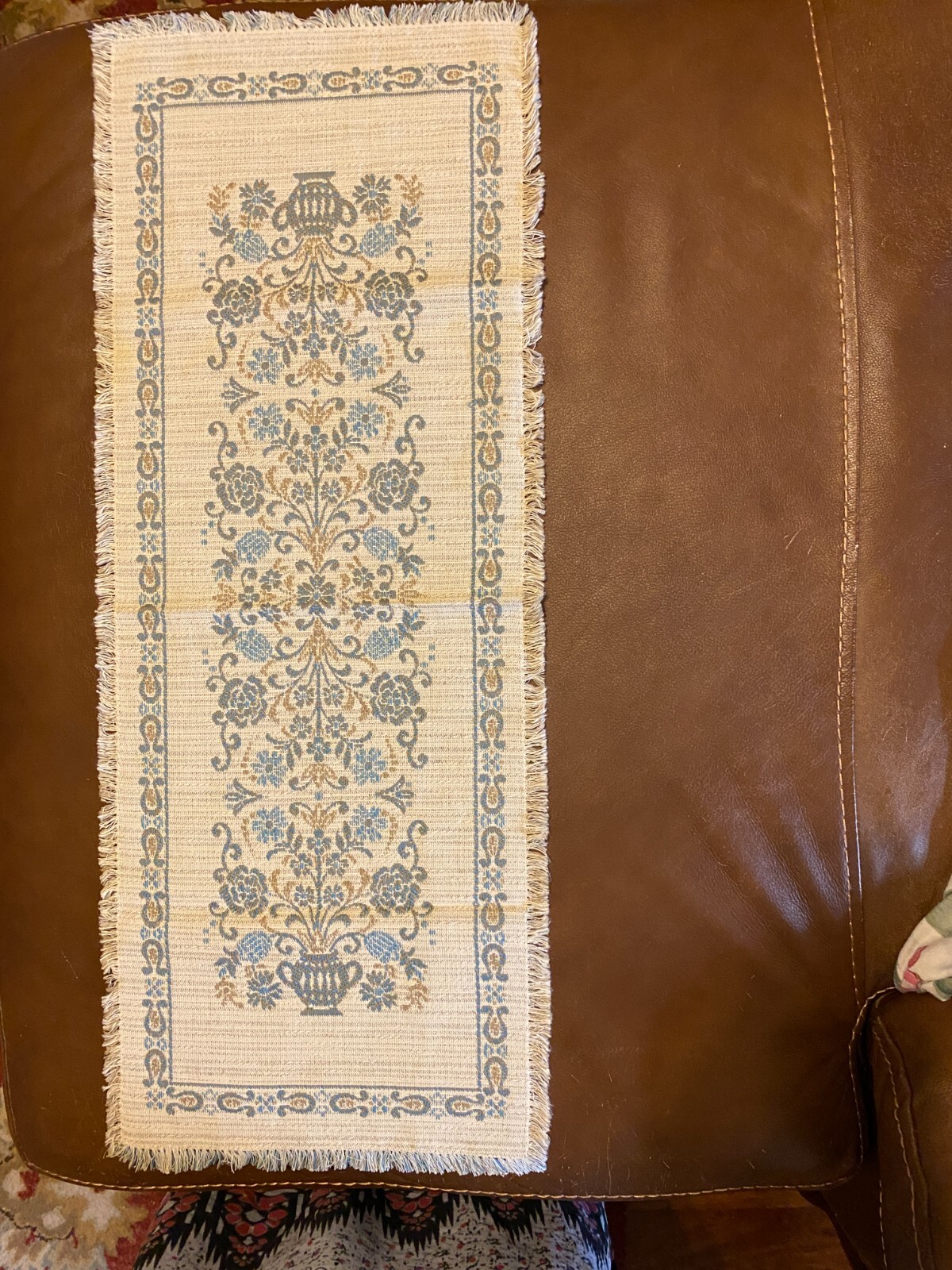 Vintage Austrian Linen Cotton Woven Double Sided Blue White Table ...