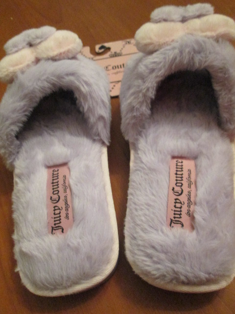 JUICY COUTURE furry slippers, HIYA mule puffy hearts, lilac pink, L ...