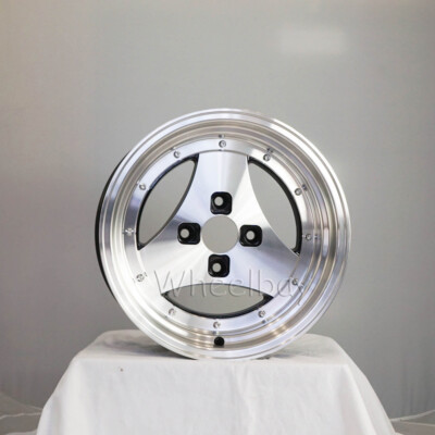 4 PCS ROTA WHEEL TRI-AL TRIAL 15X8 0 4X100 FULL POLISH BLACK 16.2 LBS ...