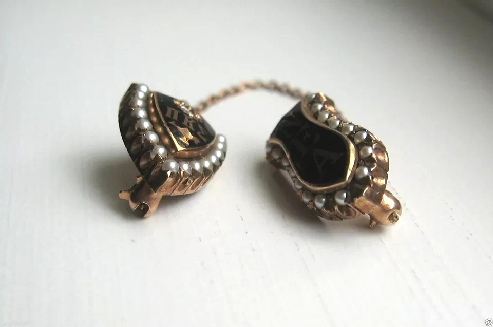 10K Yellow Gold Pi Kappa Sigma 1948 Fraternity & NEA Pin Seeded Pearl ...